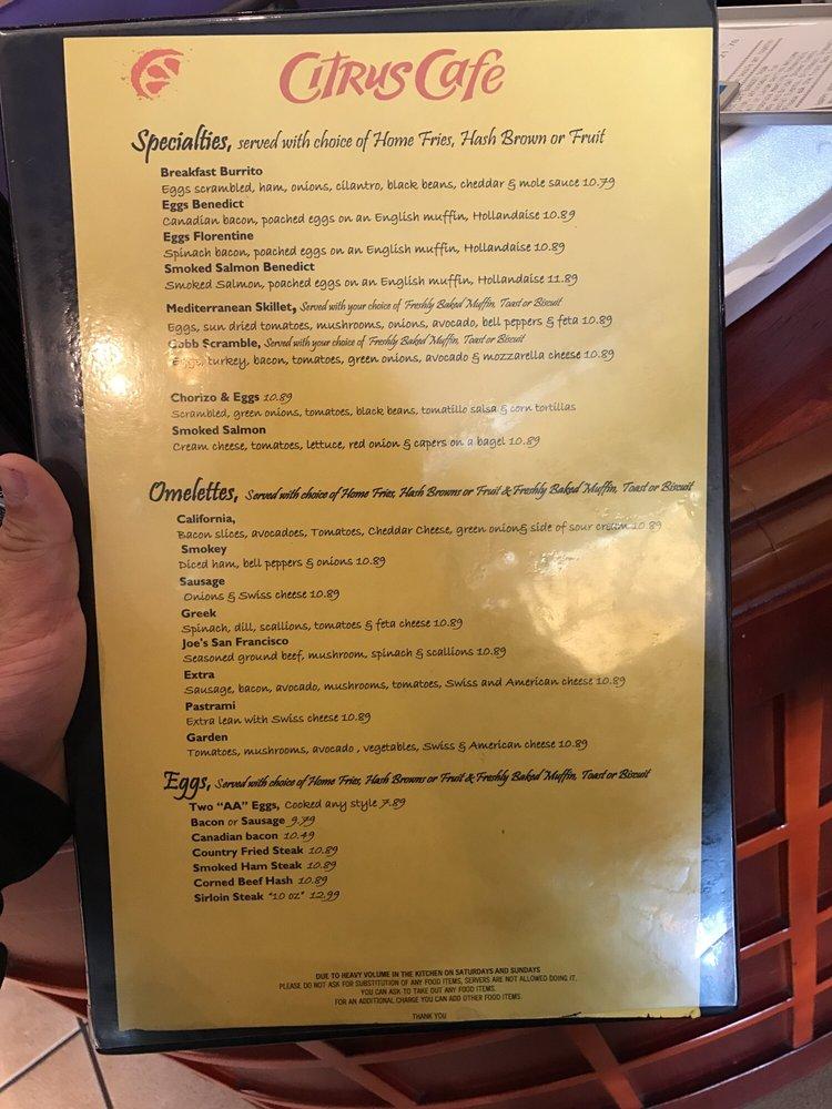 Menu at Citrus Cafe, Tustin