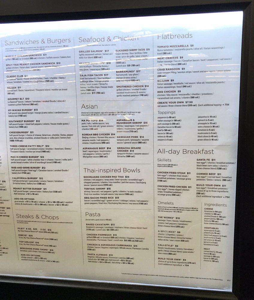 Menu at Hy-Vee Market Grille Express pub & bar, Blue Springs