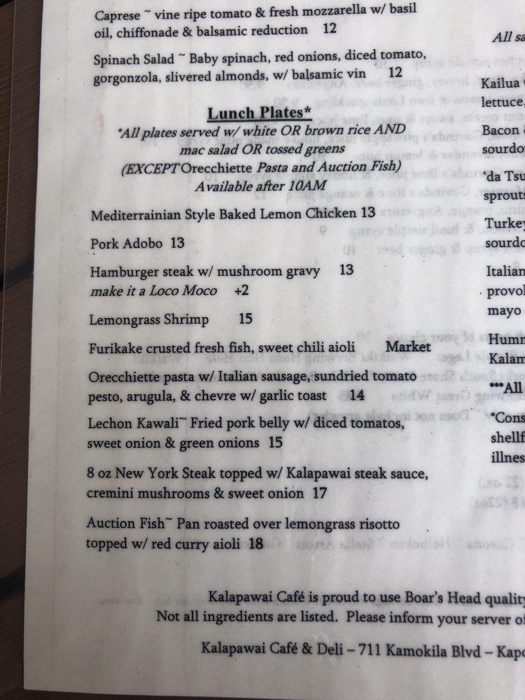 Menu at Kalapawai Cafe & Deli, Kapolei