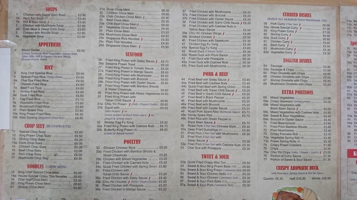 Menu at King Chef restaurant, Billingshurst