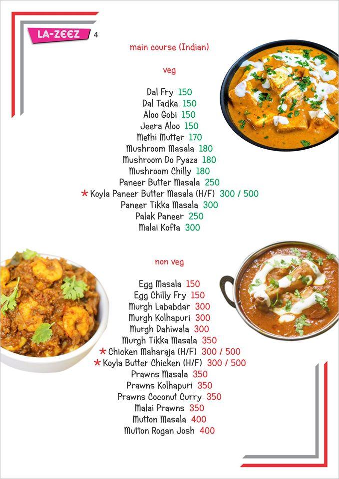 Menu at La-zeez GOA, Calangute
