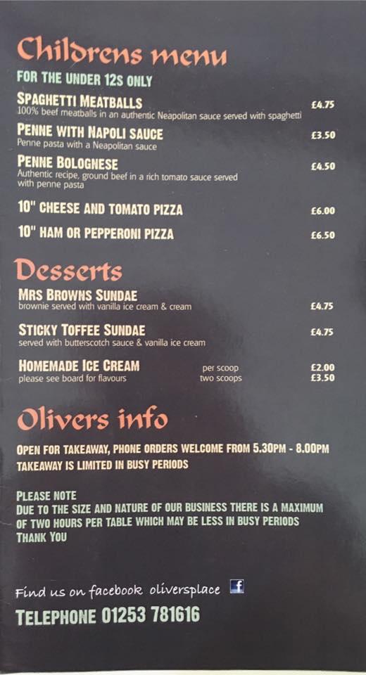 Carta del restaurante Oliver's, Lytham St Annes