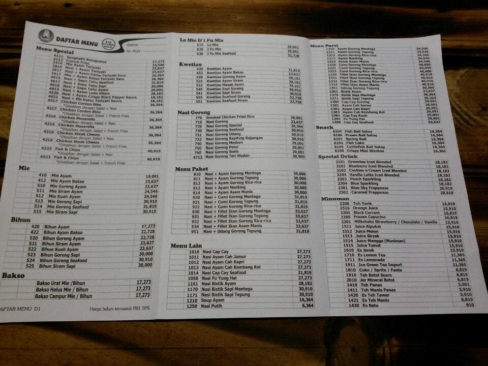 Menu at Solaria restaurant, Surabaya, Plaza Surabaya