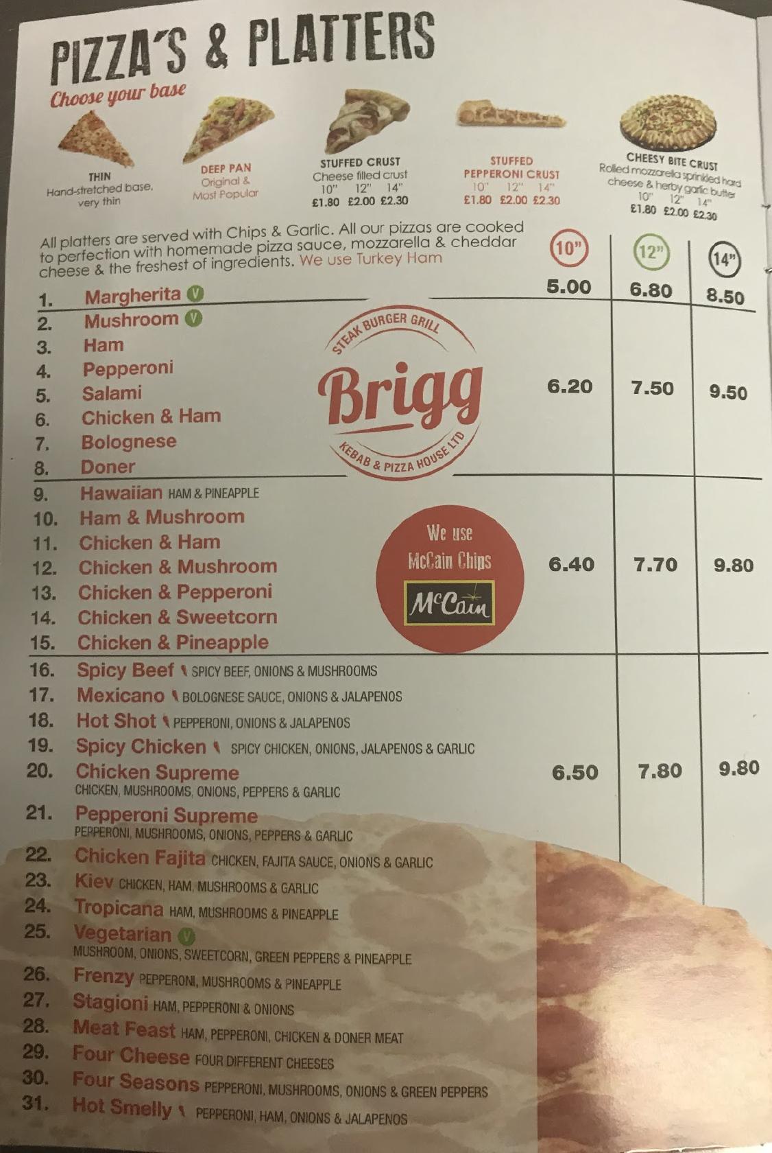 Menu at Brigg Kebab House restaurant, Brigg