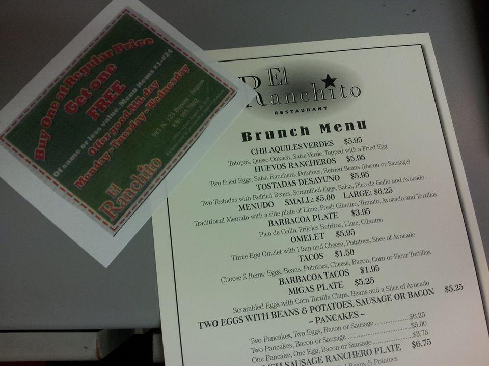Menu at El Ranchito restaurant, Seguin, 983 N Hwy 123 Bypass