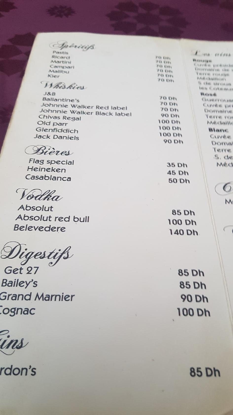 Menu at L'ibzar fast food, Marrakesh