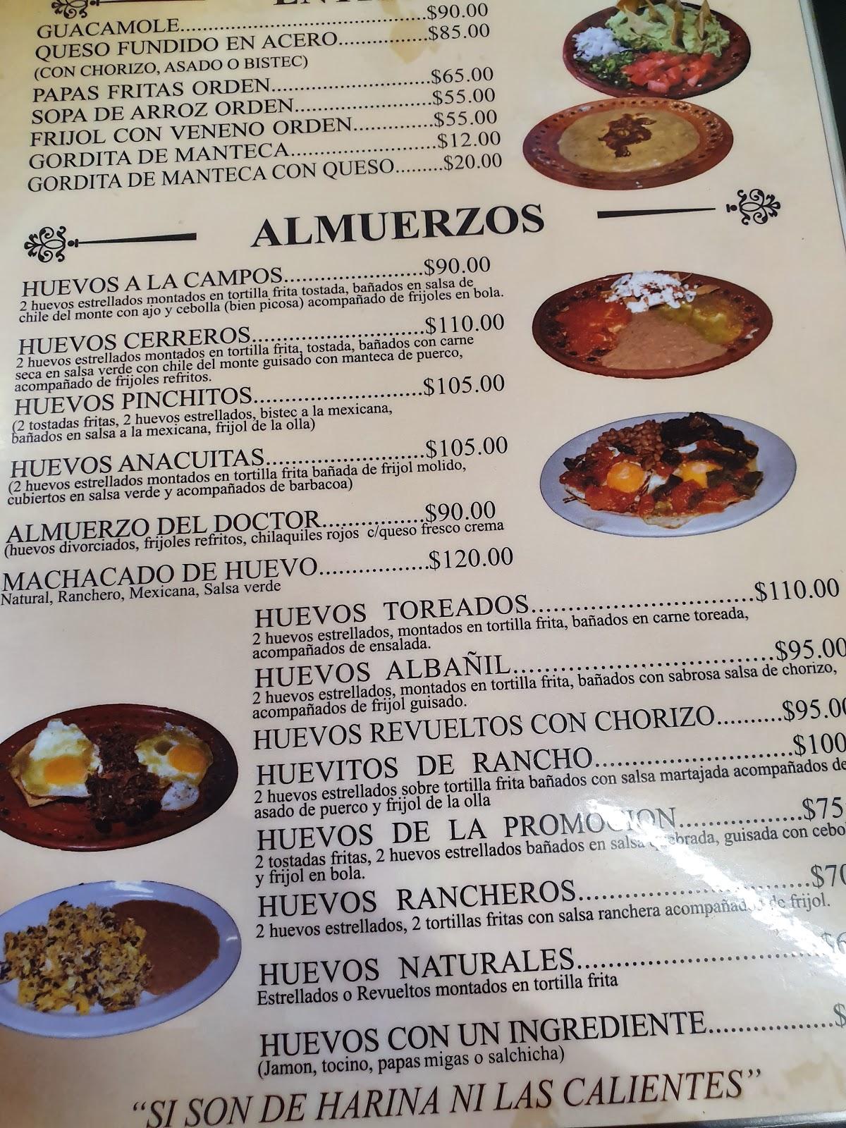 Carta del restaurante Los Toreados del Álamo, Santiago, México 85