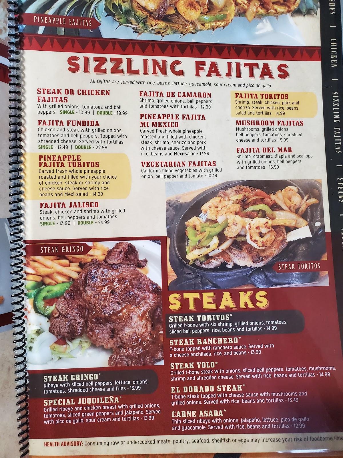 Menu at Los Toritos restaurant, Syracuse