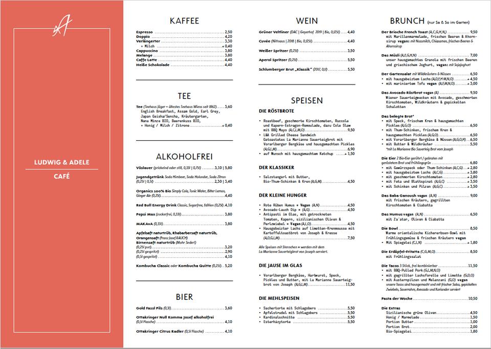 Menu at Ludwig & Adele - Restaurant & Café, Vienna