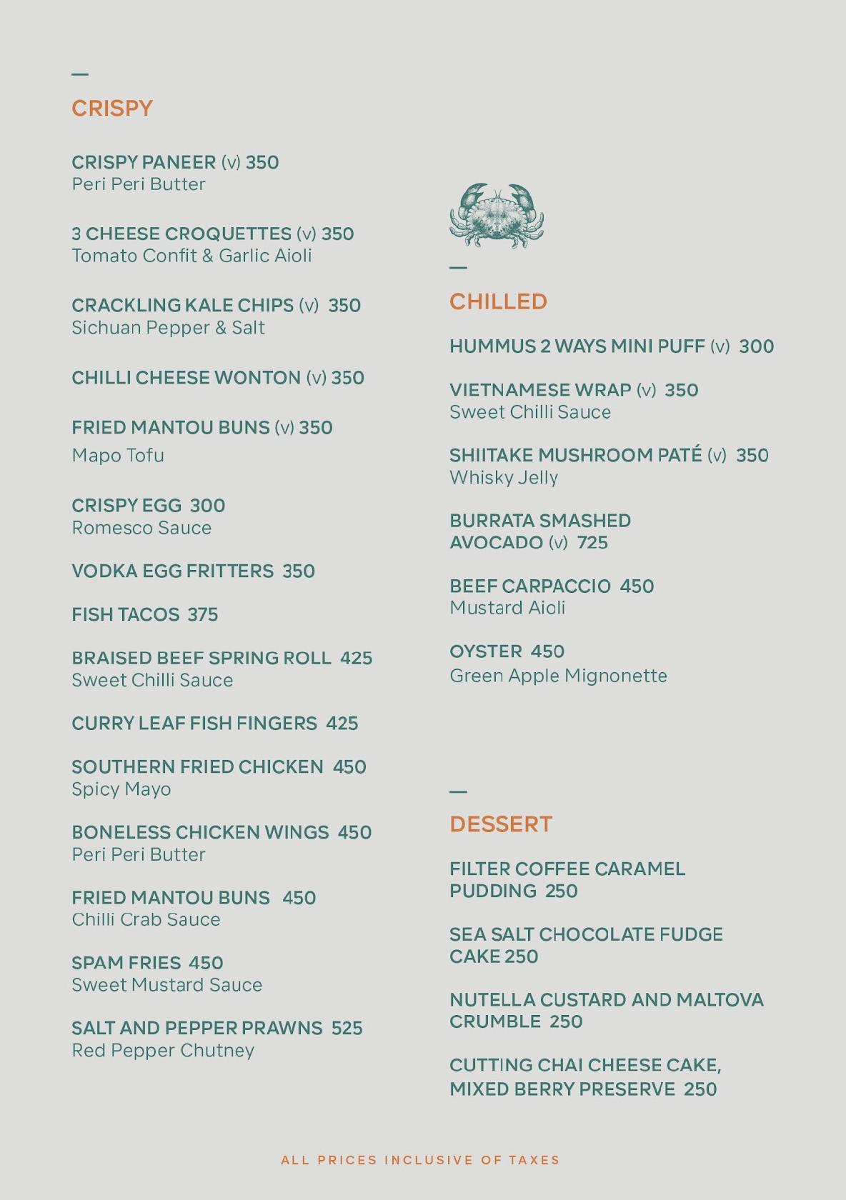 Menu at Radioroom, Chennai