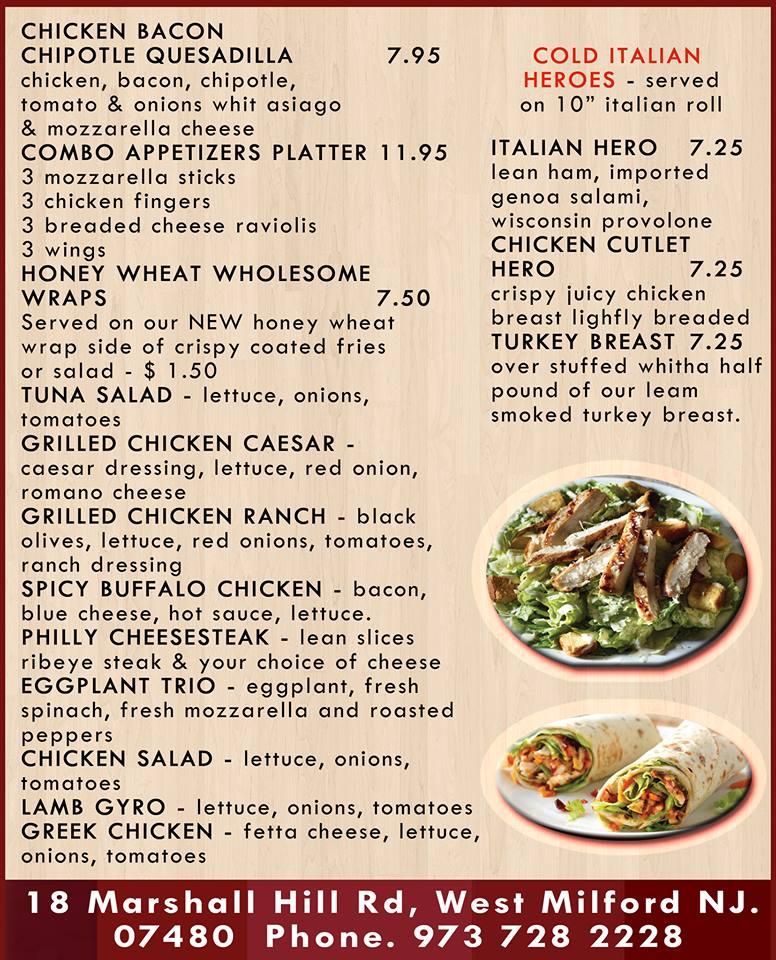 Menu at TJ's Pizza Cafe, West Milford