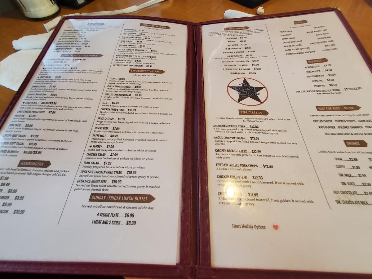 Menu at Henderson Star Cafe, Henderson