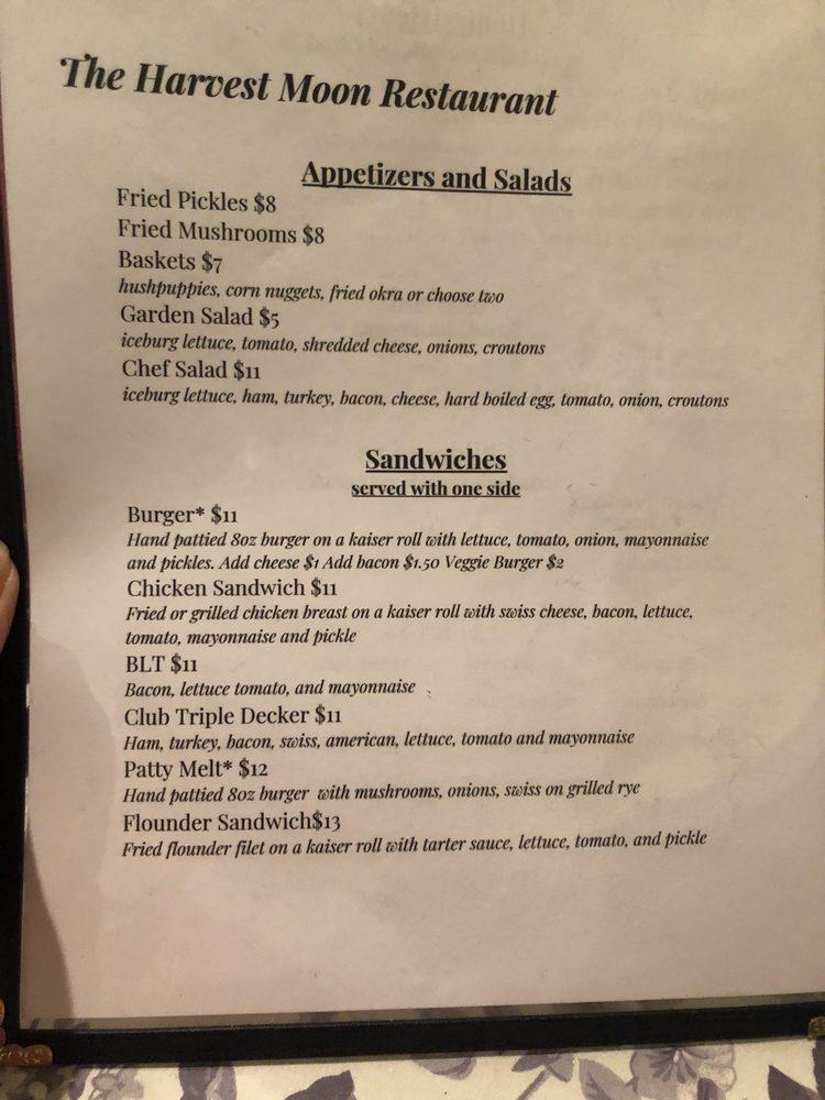 Menu at Harvest Moon Lowcountry Grille restaurant, Ravenel