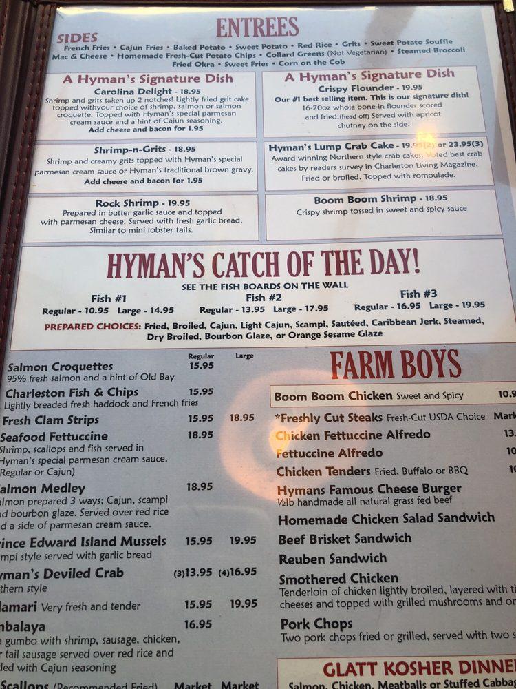 Menu at Hyman's Seafood restaurant, Charleston