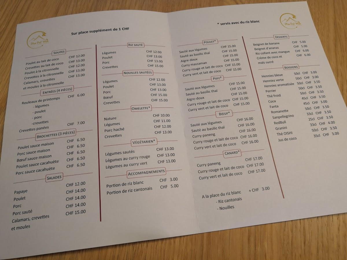 Menu au Phe Pat Wok Thaï Food, Saint-Barthélemy