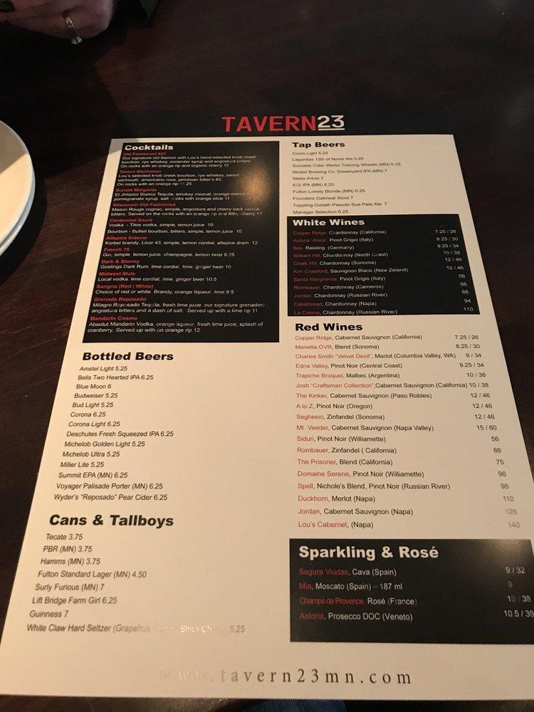 Menu at Tavern 23 pub & bar, Edina