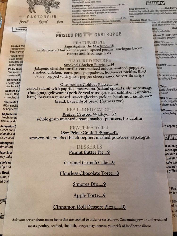 Menu at The Paisley Pig Gastropub, Grand Haven
