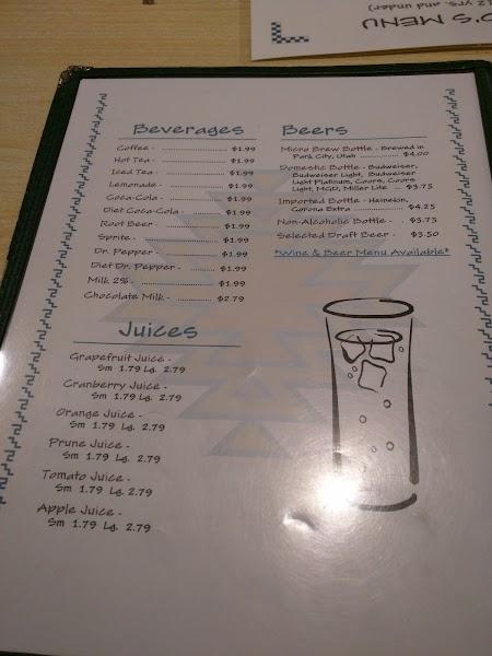 Menu at Thunderbird Restaurant, Orderville, State St