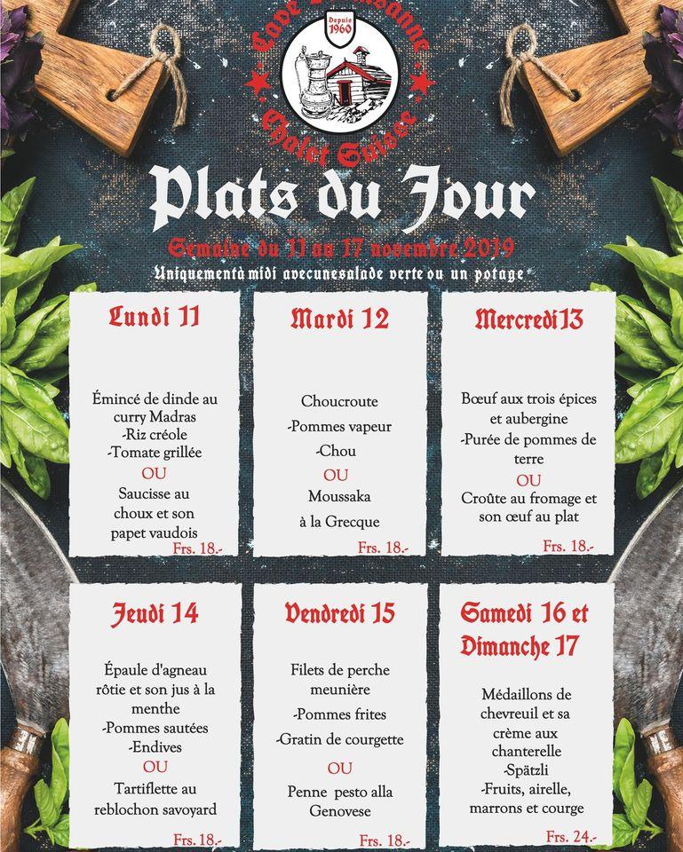 Menu at Cave Valaisanne et Chalet Suisse, Geneva