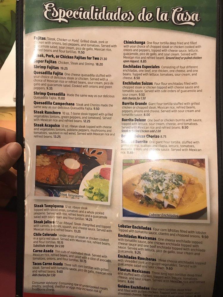 Menu at Linda Vista restaurant, Gainesville