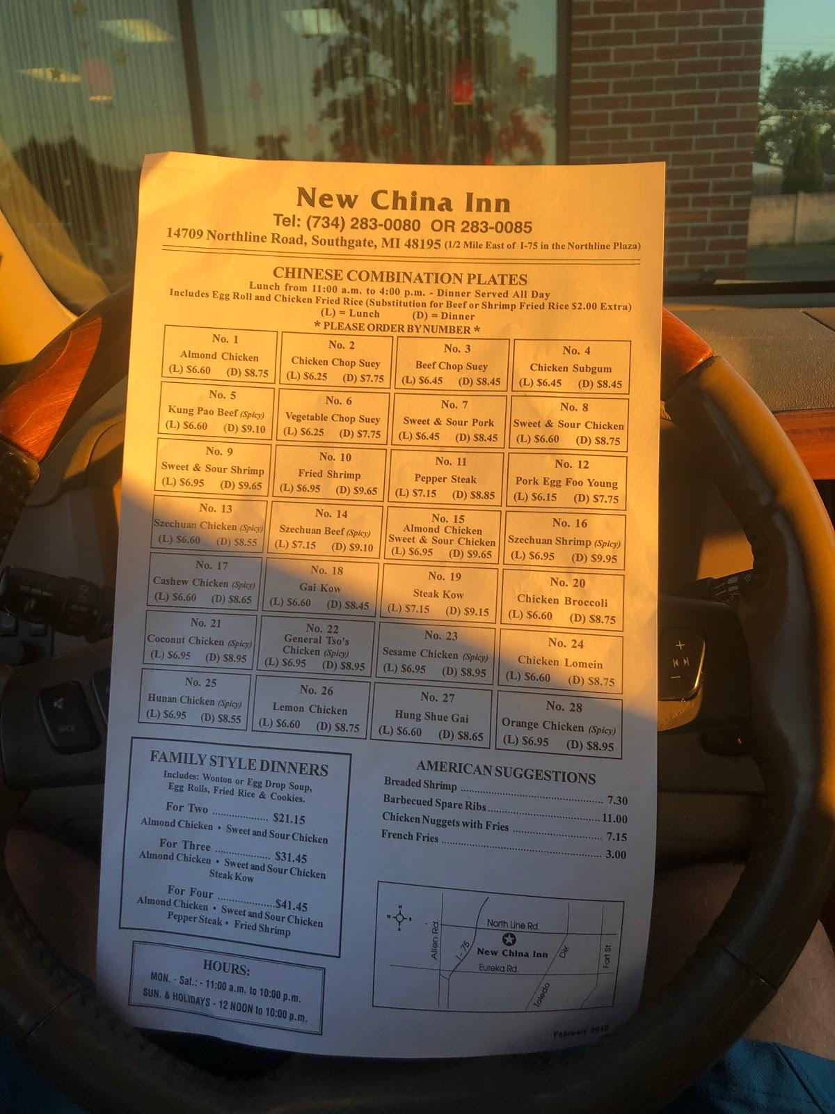 Menu at New China Inn restaurant, Southgate