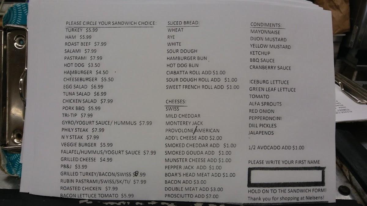 Menu at Nielsen Brothers Market restaurant, Carmel-by-the-Sea, 7th Avenue