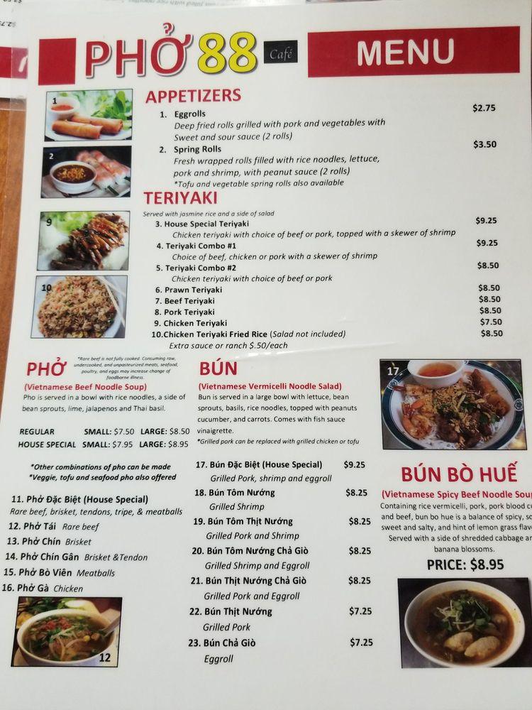 Menu at Pho 88 Cafe, Renton