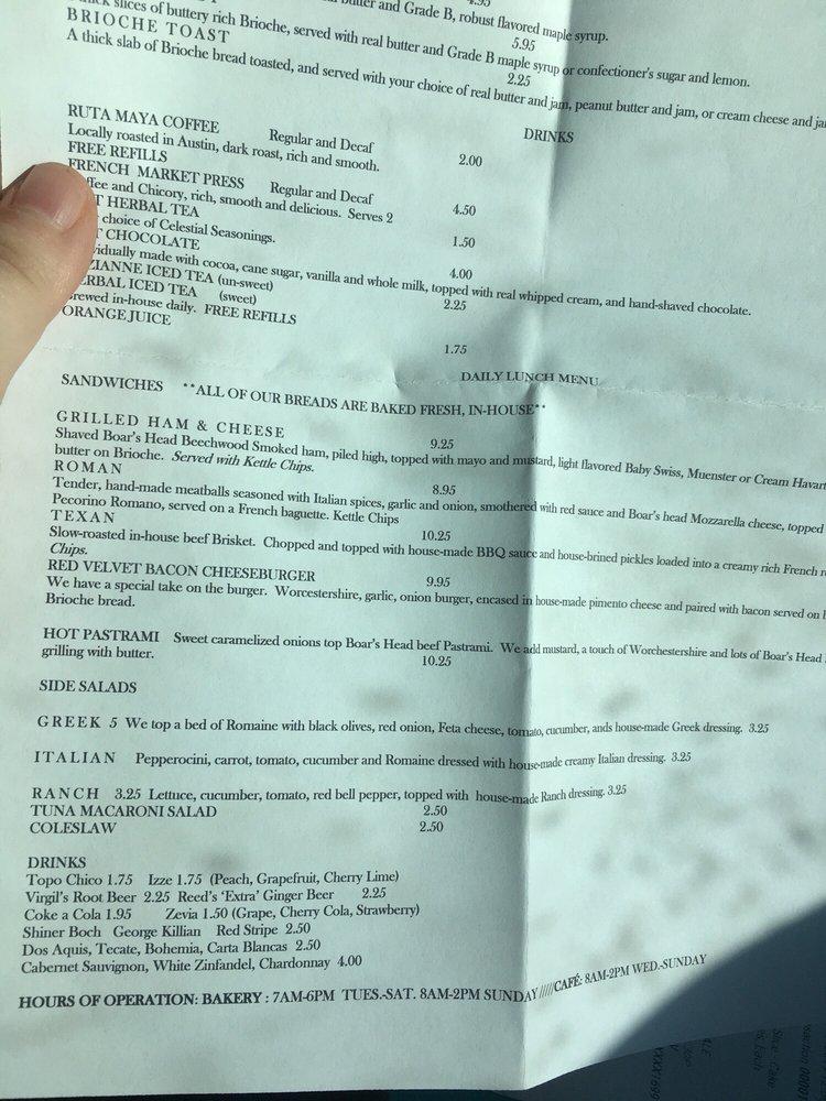 Menu at Red Velvet Cafe & Bakery, San Antonio