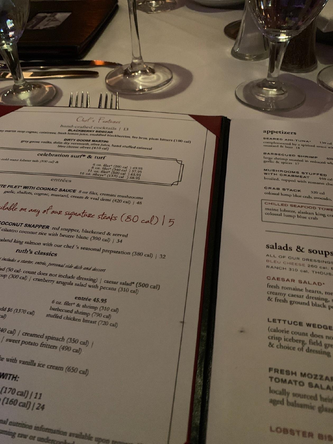 Menu at Ruth's Chris Steak House pub & bar, Fort Worth