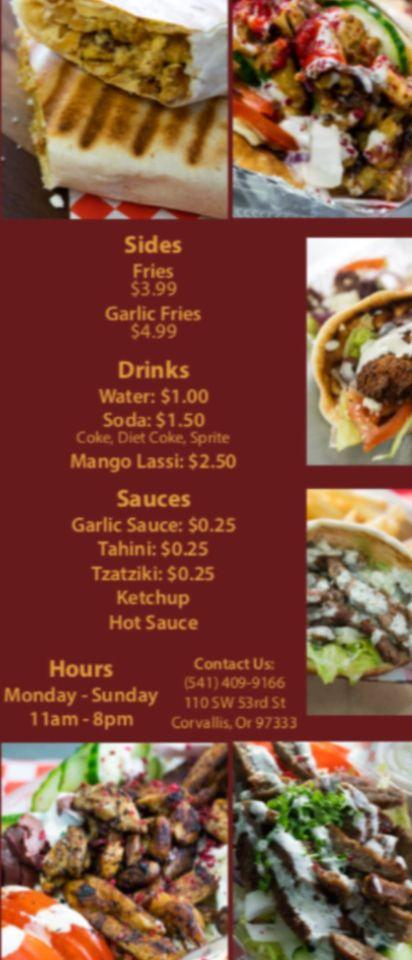 Menu at The Chickpea restaurant, Corvallis
