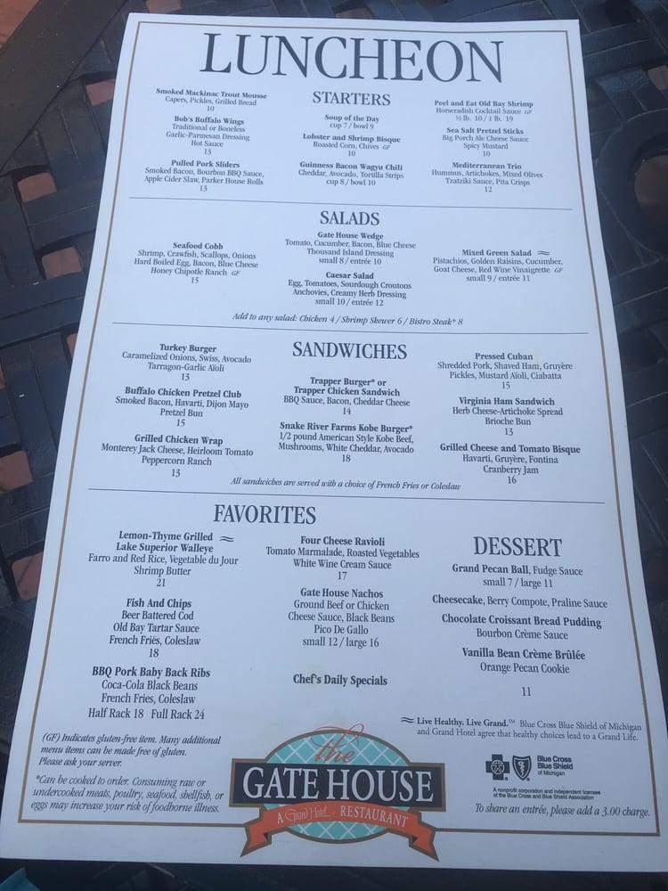 Menu at The Gate House pub & bar, Mackinac Island