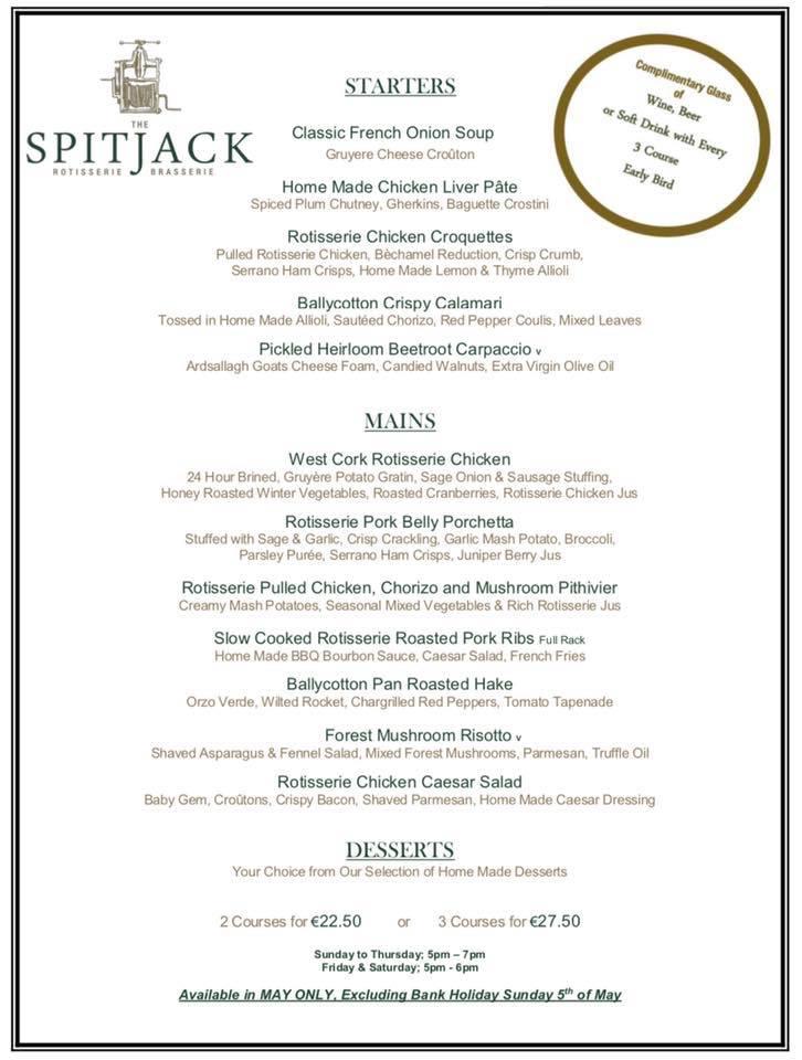 Menu at The SpitJack Cork restaurant, Cork
