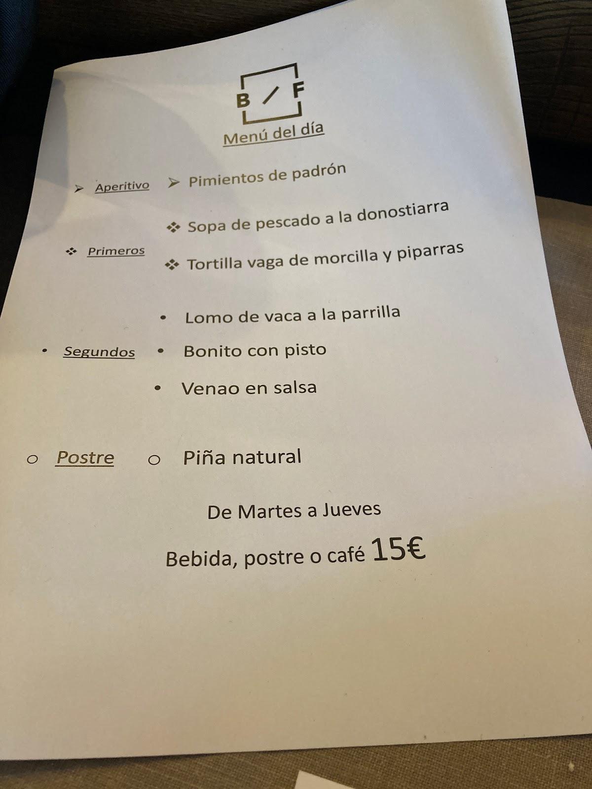 Carta de Restaurante BarraFina, Madrid
