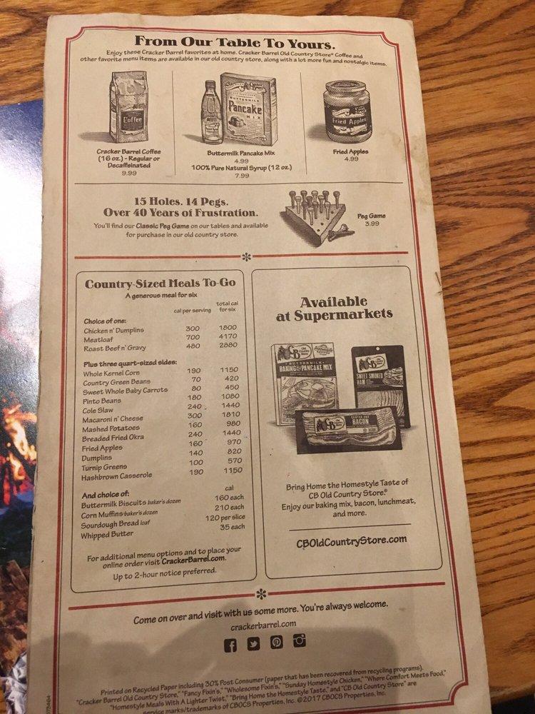 Menu at Cracker Barrel Old Country Store, North Canton
