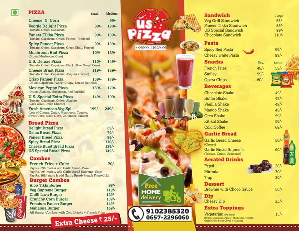 Menu at New US pizza express delivery, Bagbera colony, Jamshedpur