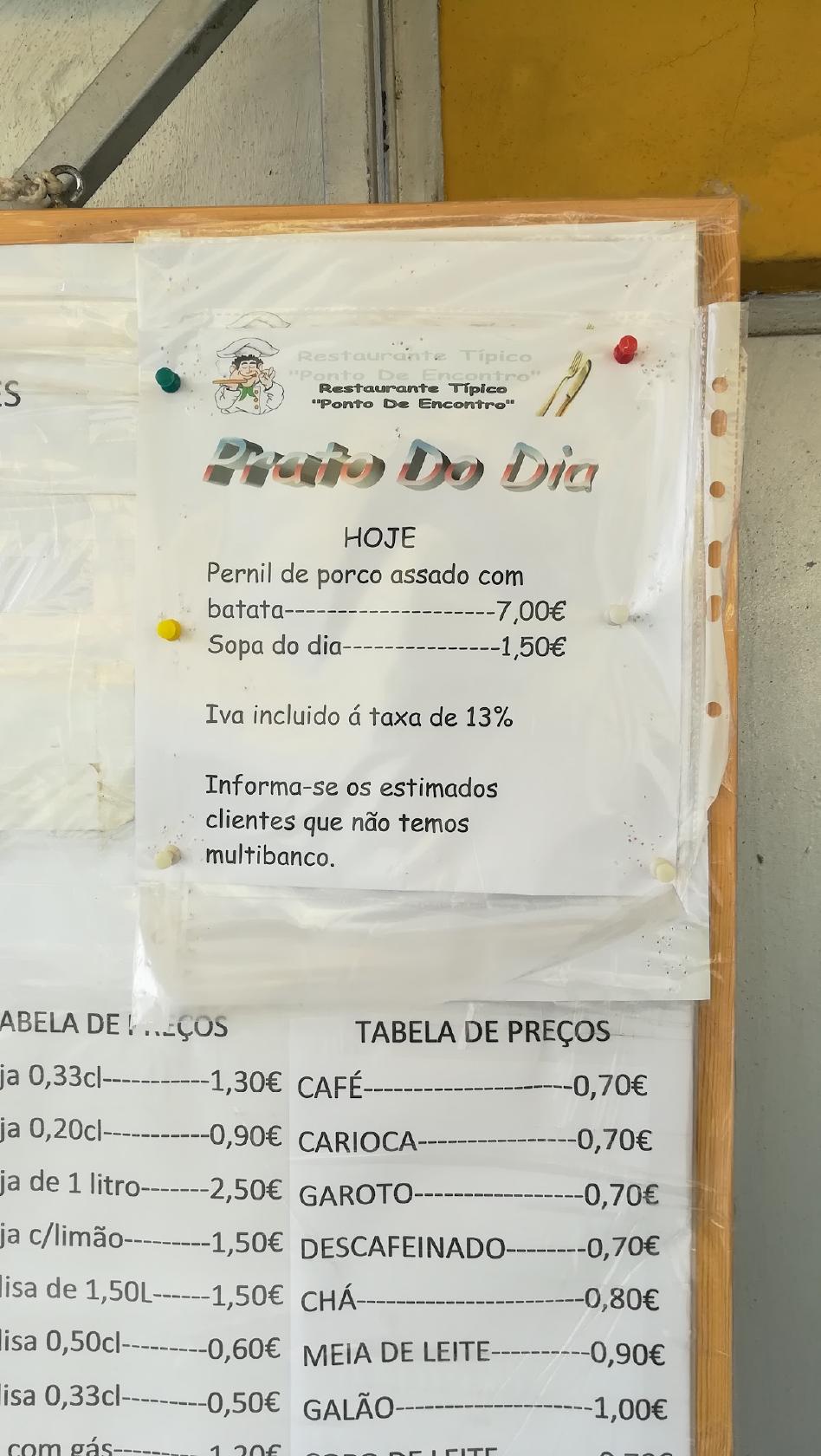 Menu at Ponto de Encontro restaurant, Elvas
