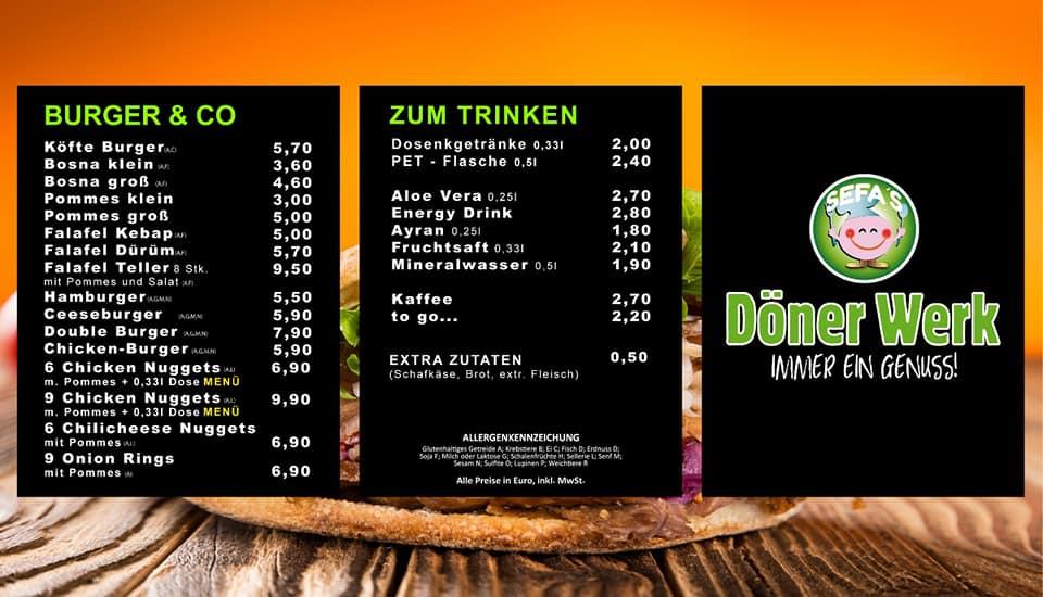 Menu at Sefa´s Döner Werk Bergheim restaurant, Bergheim