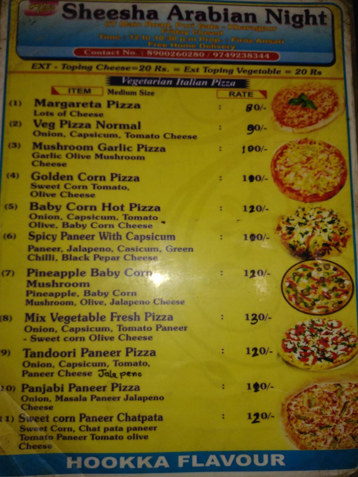 Menu at The Sheesha Arabian Nights, Kharagpur