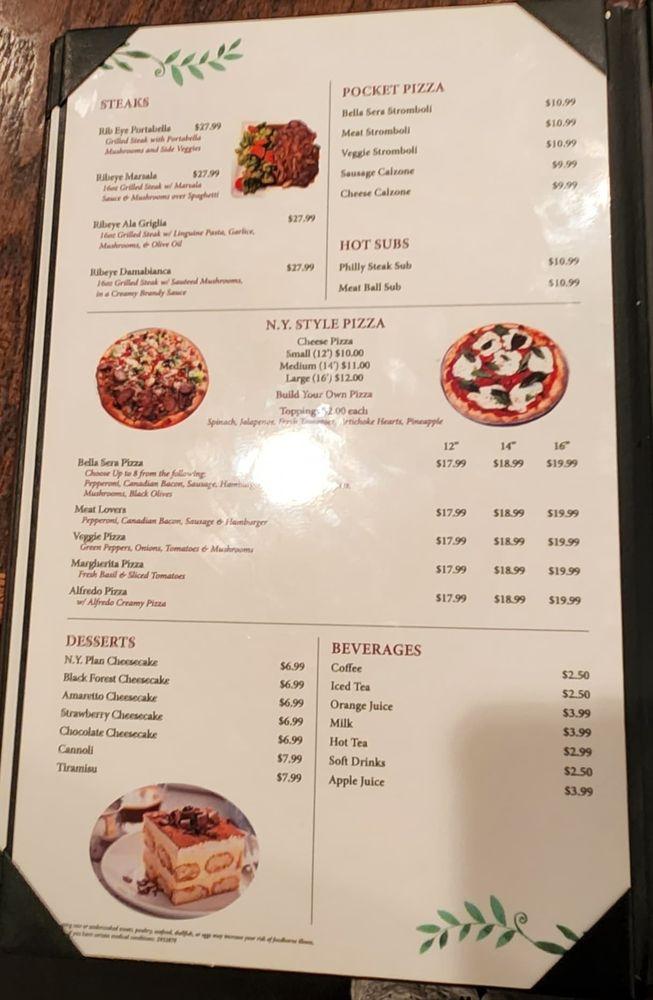 Menu at Bella Sera of Kerrville, Inc. restaurant, Kerrville