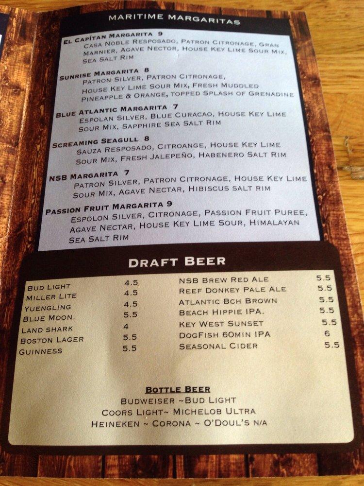 Menu at Boston's Fish House restaurant, New Smyrna Beach, S Atlantic Ave