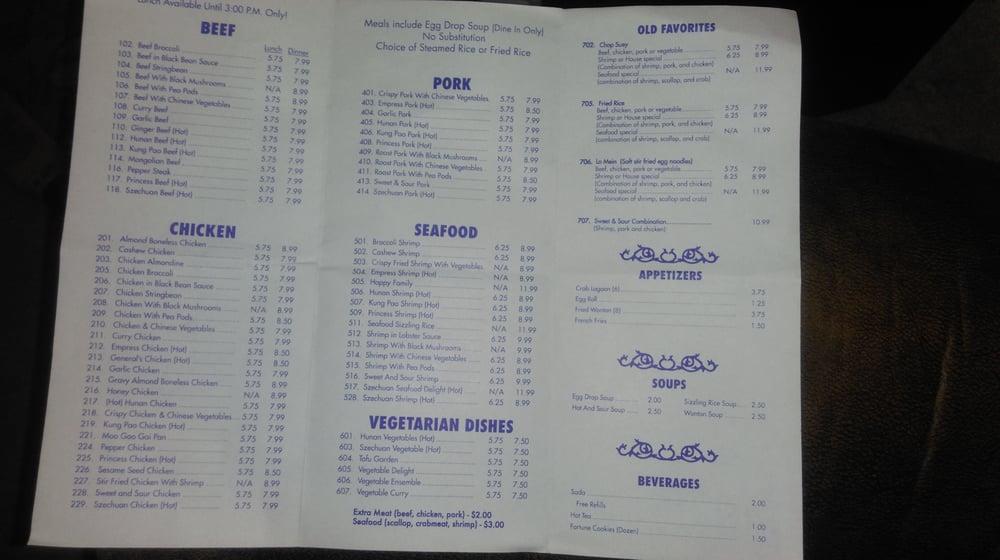 Menu at Chee Peng Chinese Restaurant, Lake Odessa