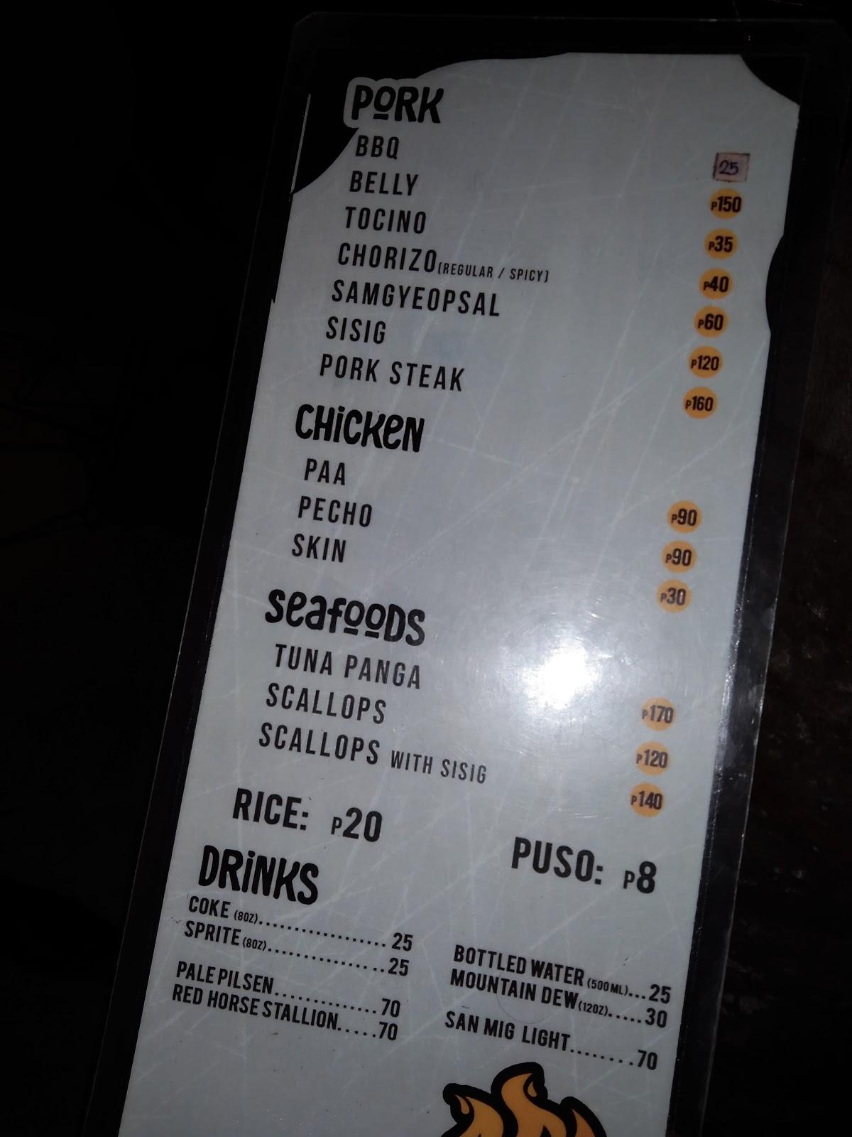 Menu at Chixboy restaurant, Cebu City, 9V8F+W57