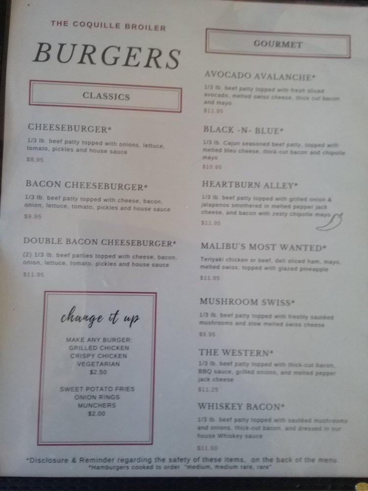 Menu at Coquille Broiler pub & bar, Coquille