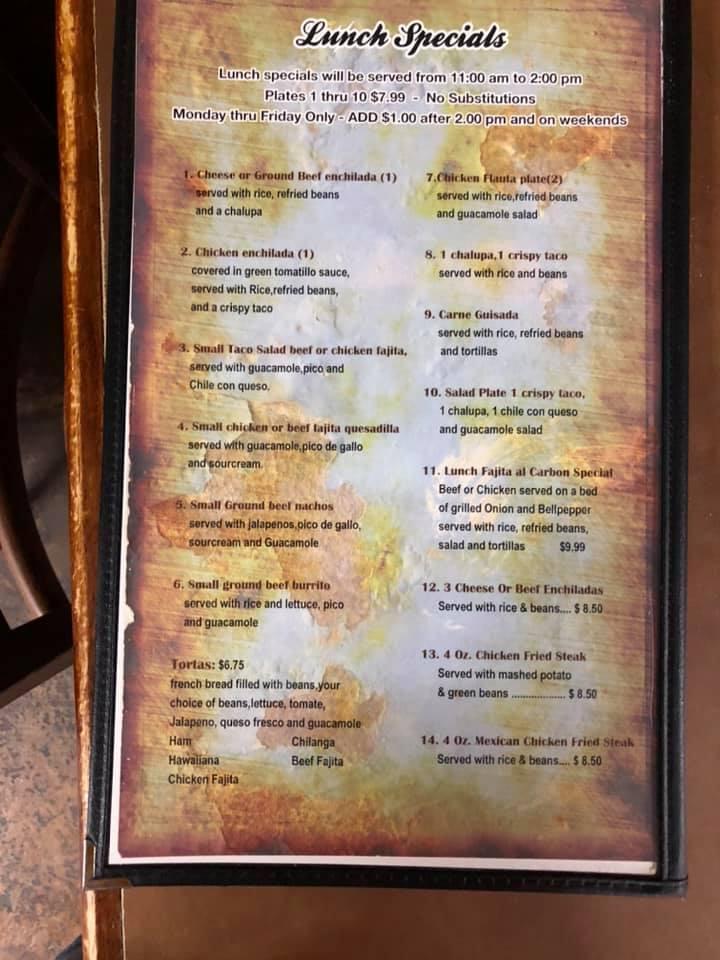 Menu at Emilianos Mexican Grill restaurant, Yoakum