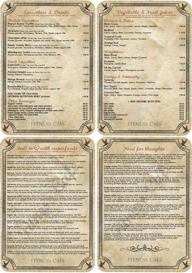 Menu at Fitness Cafe, Ko Tao