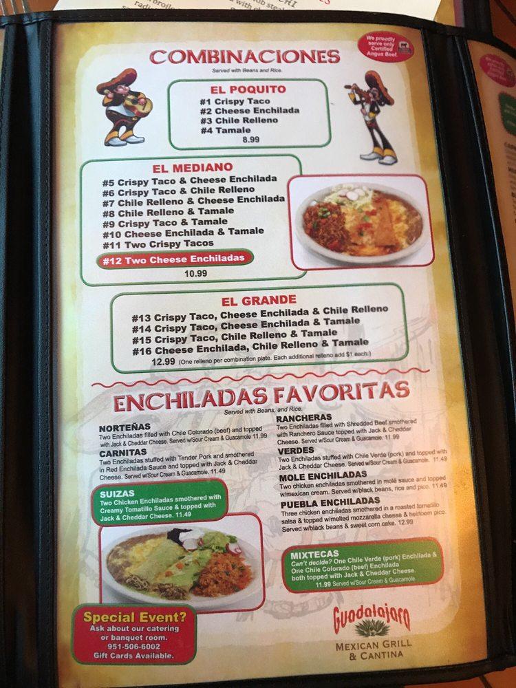 Menu at Guadalajara Mexican Grill & Cantina restaurant, Temecula