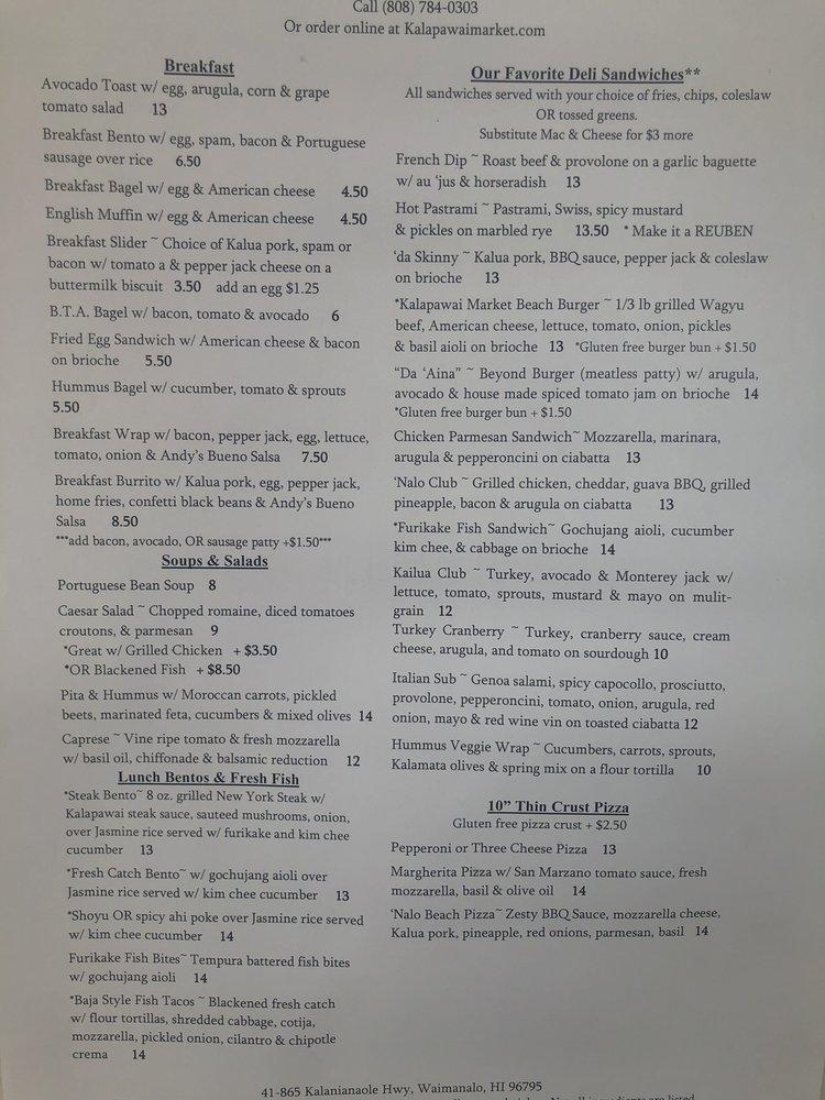 Menu at Kalapawai Cafe & Deli - Waimanalo, Waimanalo