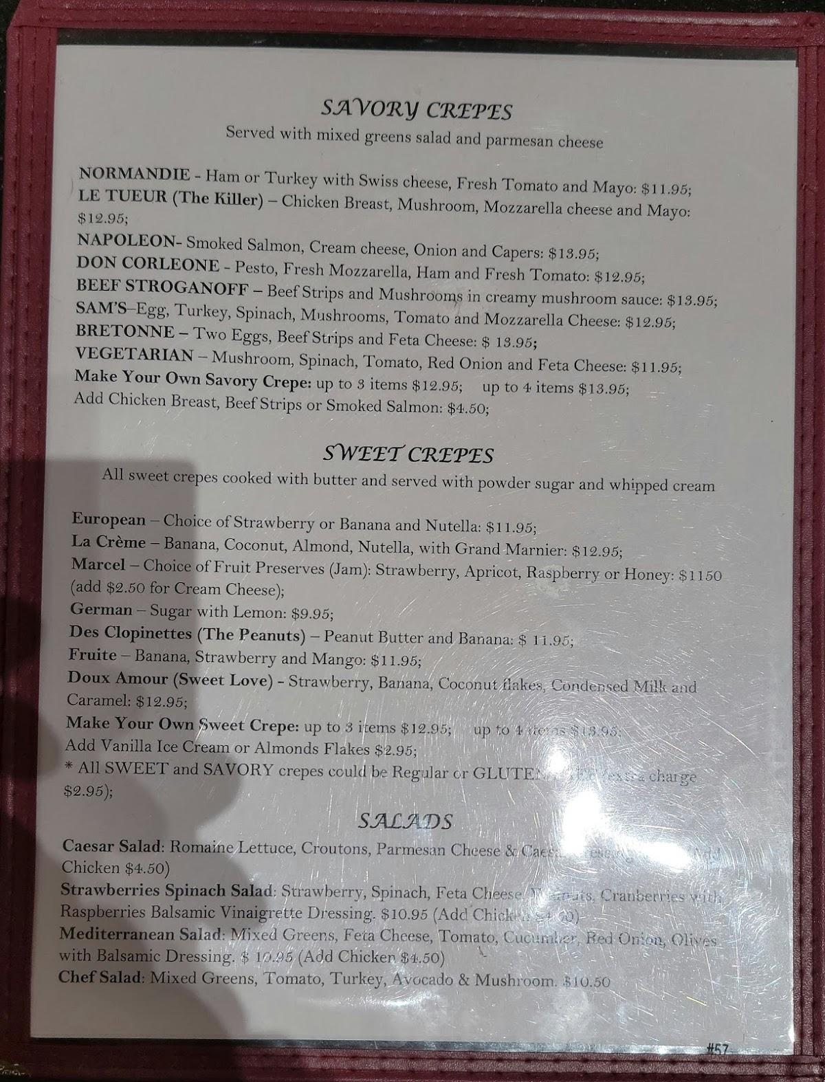Menu at La Creme Cafe, Los Angeles, Santa Monica Blvd