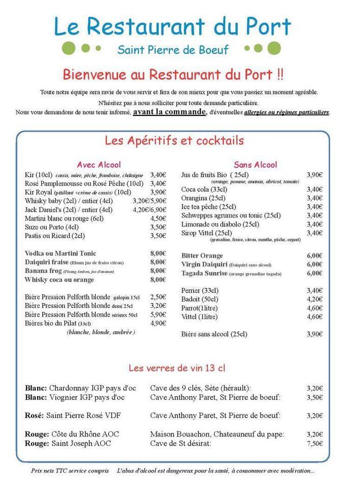 Menu at Le Restaurant Du Port, Saint-Pierre-de-Bœuf