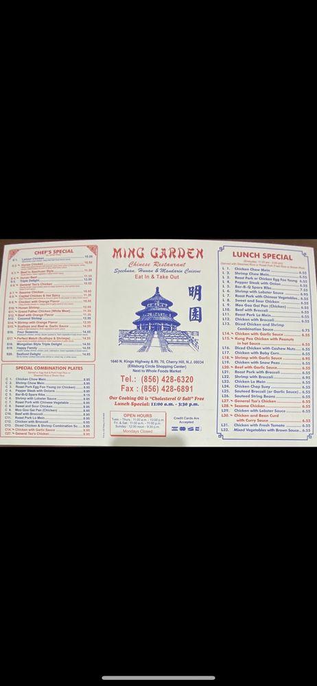 Menu at Ming Garden Chinese Restaurant, Cherry Hill